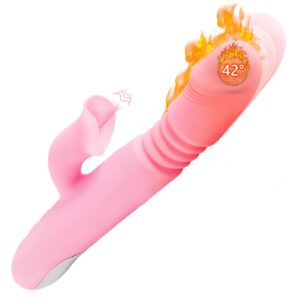 thrusting rabbit vibrator for women, g spot dildo vibrator 3 thrusting rotating and 7 clitoris stimulator vibrator 3 in 1 rechargeable heating anal dildo adult sensory sex toys (pink)