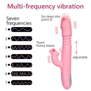 Thrusting Rabbit Vibrator for Women, G Spot Dildo Vibrator 3 Thrusting Rotating and 7 Clitoris Stimulator Vibrator 3 in 1 Rechargeable Heating Anal Dildo Adult Sensory Sex Toys (Pink)