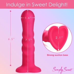 SIMPLY SWEET 21X Vibrating Ribbed Silicone Dildo with Remote for Women, Men & Couples. 3 Speeds and 7 Patterns of Vibration. Flexible Shaft, Harness Compatible Suction Base, Rechargeable. Ribbed, Pink