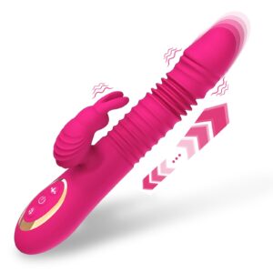 thrusting vibrator dildo for women - g spot rabbit vibrator with 10 vibration 10 thrusting modes, vagina vibrator for clit nipple anal stimulation, rechargeable adult sex toys