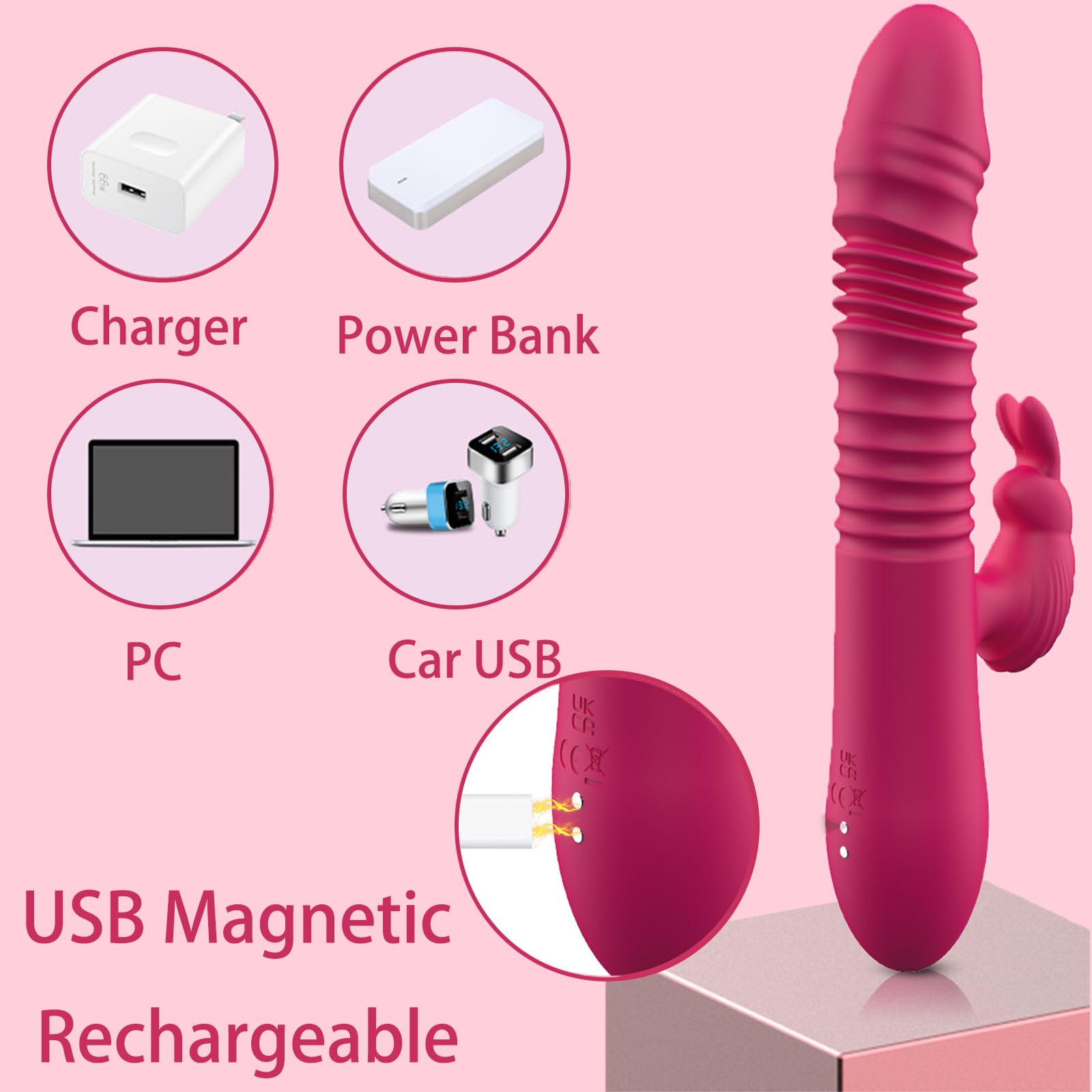 Thrusting Vibrator Dildo for Women - G Spot Rabbit Vibrator with 10 Vibration 10 Thrusting Modes, Vagina Vibrator for Clit Nipple Anal Stimulation, Rechargeable Adult Sex Toys