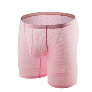 men breathable underwear see through boxer briefs sheer mesh shorts soft underpants lingerie transparent pants pouch undies jockstrap stretch comfort pajamas long sweater cotton vibrators m91-pink