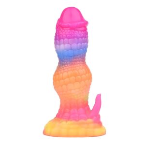 liquid silicone 7.2 inch luminous realistic dildo with strong suction cup, colourful fake penis with scales anal plug adult sex toy for women and couples