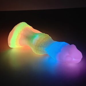 Liquid Silicone 7.2 Inch Luminous Realistic Dildo with Strong Suction Cup, Colourful Fake Penis with Scales Anal Plug Adult Sex Toy for Women and Couples