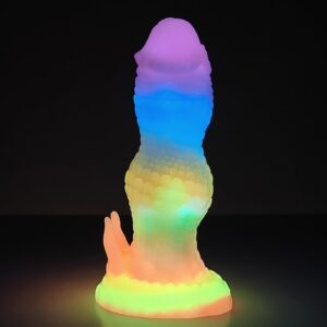 Liquid Silicone 7.2 Inch Luminous Realistic Dildo with Strong Suction Cup, Colourful Fake Penis with Scales Anal Plug Adult Sex Toy for Women and Couples