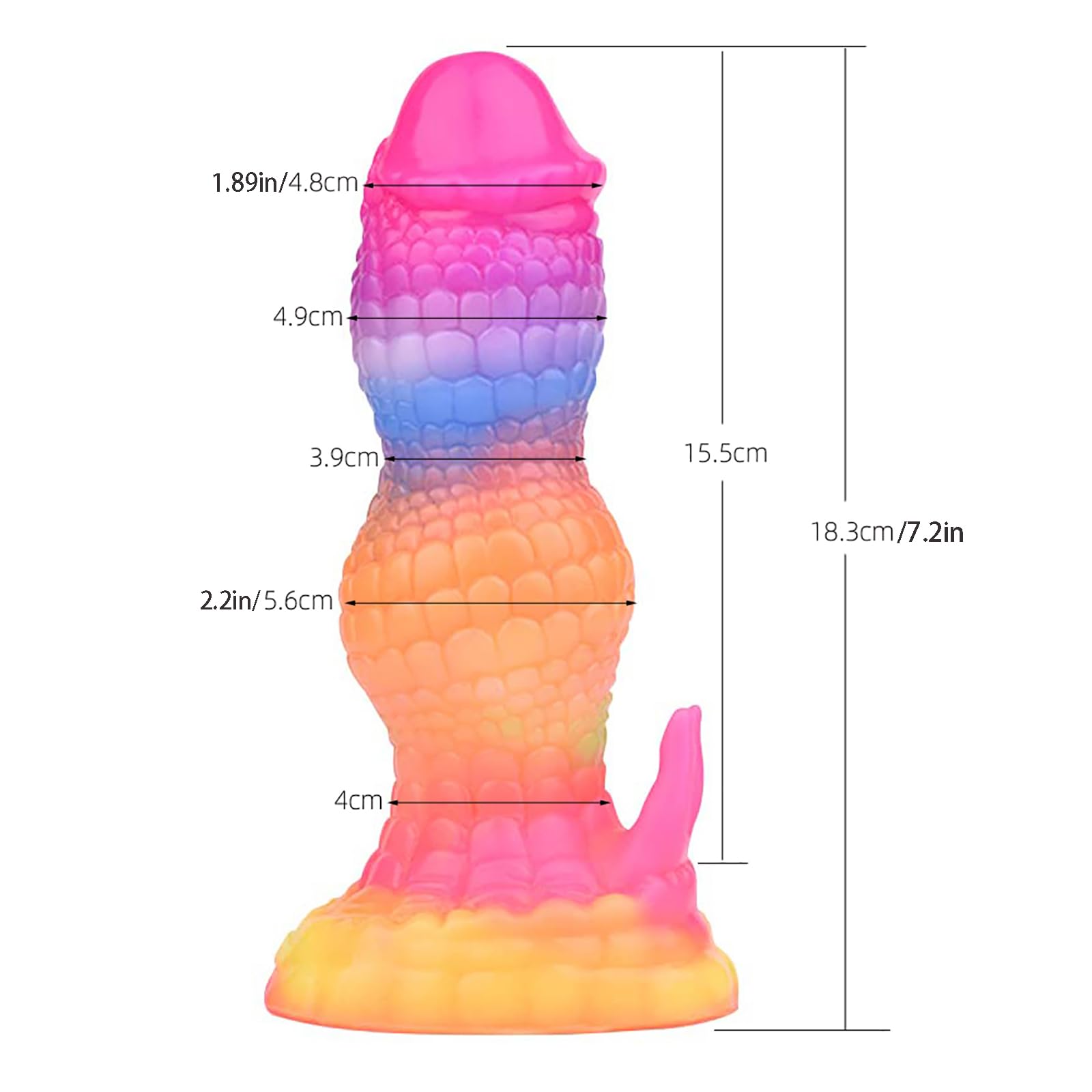 Liquid Silicone 7.2 Inch Luminous Realistic Dildo with Strong Suction Cup, Colourful Fake Penis with Scales Anal Plug Adult Sex Toy for Women and Couples