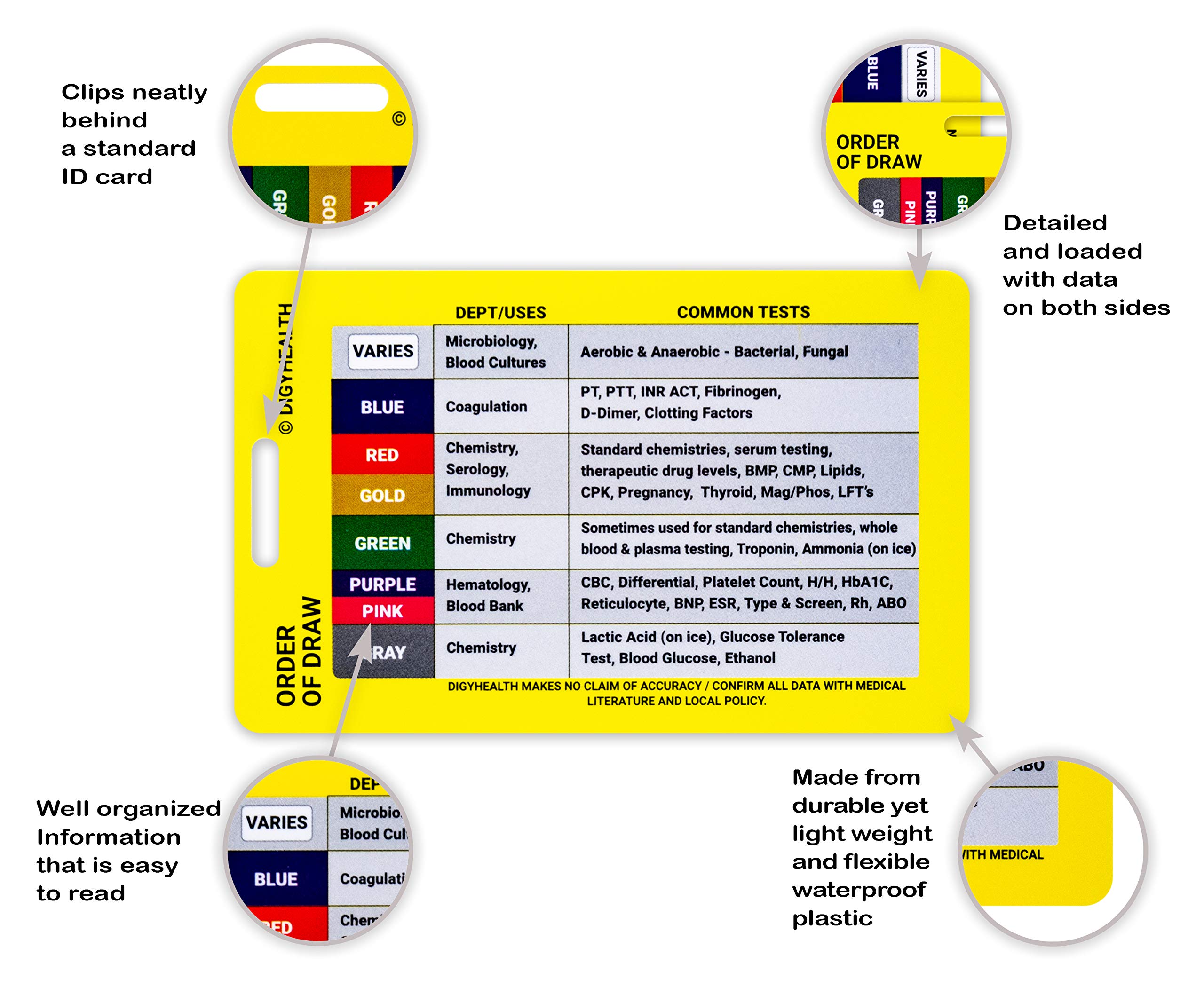 Silver Maple Leaf Vertical Order of Draw Badge Card for Phlebotomy – Order of Blood Draw Card for Nurses,Nursing Clinicians and RN Students – Phlebotomy Draw Order Cheat Sheet – Durable and Reliable