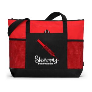 Personalized Phlebotomist Gift, Phlebotomy Syringe Love, Custom Tote Bag with Mesh Pockets