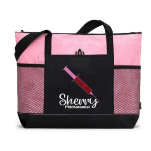 Personalized Phlebotomist Gift, Phlebotomy Syringe Love, Custom Tote Bag with Mesh Pockets