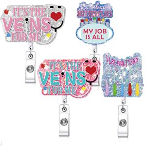 geyee 4 pack nurse badge reel retractable badge holder funny bling blood phlebotomist badge clips cute phlebotomist nursing id badge holder with clip for office school hospital nurses teacher