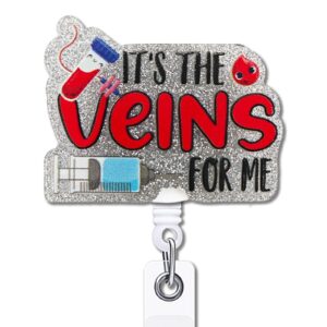 yazmeen nurse retractable badge reel with alligator clip it's the veins for me id badge holder for iv nurse funny silver glitter badge reel gift for phlebotomist phlebotomy nurse doctor assistant