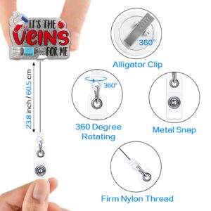 YAZMEEN Nurse Retractable Badge Reel with Alligator Clip It's The Veins for Me ID Badge Holder for IV Nurse Funny Silver Glitter Badge Reel Gift for Phlebotomist Phlebotomy Nurse Doctor Assistant