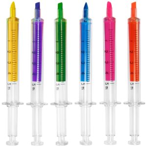 Hutou 6 Syringe Ballpoint Pens + 6 Syringe Highlighters, Syringe Pen Multi Color Novelty Pen for Student School Supplies(12 Pack)