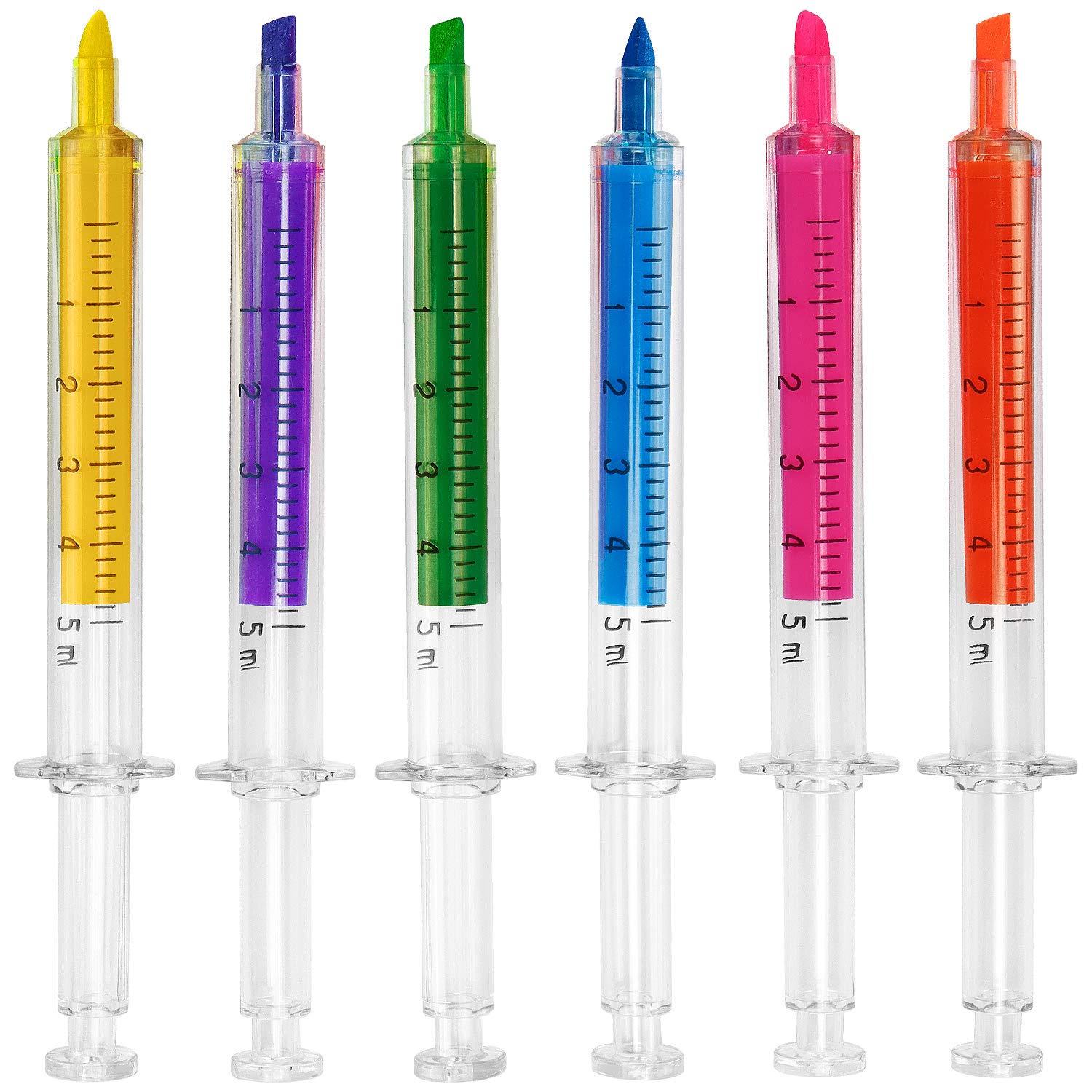 Hutou 6 Syringe Ballpoint Pens + 6 Syringe Highlighters, Syringe Pen Multi Color Novelty Pen for Student School Supplies(12 Pack)