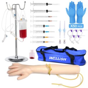 wellish iv practice arm infusion model, venipuncture training model phlebotomy practice kit injection blood drawing model