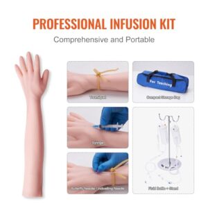 VEVOR Intravenous Practice Arm Kit Made of PVC Latex Material Phlebotomy Arm with Infusion Stand Practice Arm for Phlebotomy with a Storage Handbag IV Practice Arm Kit for Venipuncture Practice