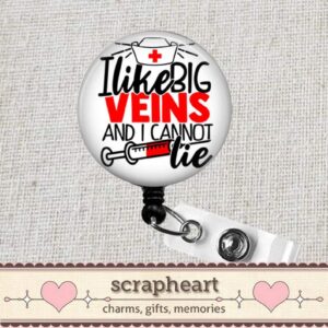 I Like Big Veins and I Cannot Lie Badge Reel, Phlebotomist Badge Reel, Cute Phlebotomy Retractable ID Badge Holder, Phlebotomy Tech Humor