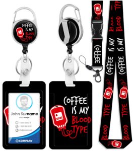 plifal id badge holder with lanyard and retractable nurse badge reel belt clip, phlebotomy phlebotomist nursing medical keychain lanyards clip for women men(coffee is my blood type)