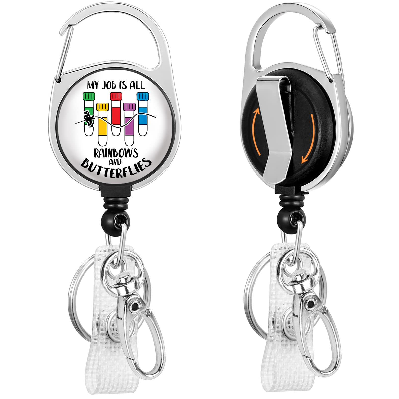 Phlebotomy Badge Reel Retractable Heavy Duty, Phlebotomist ID Badge Holder Retractable Clip, Funny Nurse Badge Reel ID Card Holder Name Badge Clip My Job is All Rainbows and Butterflies