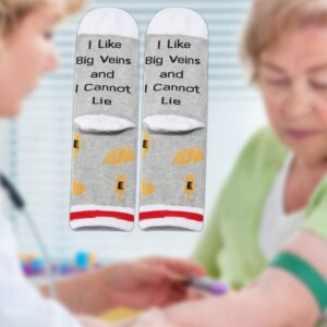 PXTIDY 2 PAIRS Phlebotomy Socks Phlebotomist Gift I Like Big Veins Novelty Socks Phlebotomy Technician Nurse Gifts