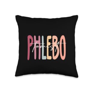 funny phlebotomy nurse technician gift vintage pastel phlebotomist colorful phlebotomy nurse throw pillow, 16x16, multicolor