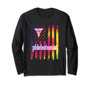 proud phlebotomist us flag phlebotomy long sleeve t-shirt