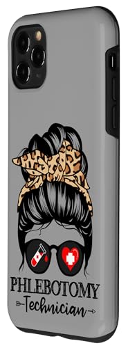 iPhone 11 Pro Max Phlebotomy Technician Messy Bun Hair Funny Phlebotomist Case