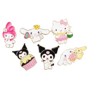 6 pcs anime brooch pins melody cat enamel pins for backpacks clothing jackets hats kawaii cartoon decoration gifts