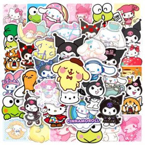 jxjmyu 50pcs cute kawaii san-rio kuro mi me lody cinnamo roll stickers for skateboard trunk laptop computer water bottles car teens boys girls decal waterproof sticker