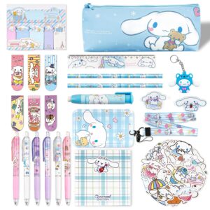 lobsgous cinnamoroll school supplies set, cute cinnamoroll stationary set, kawaii school supplies - includes pencil case ballpoint pen eraser ruler id badge holder stickers key chain for girls teens