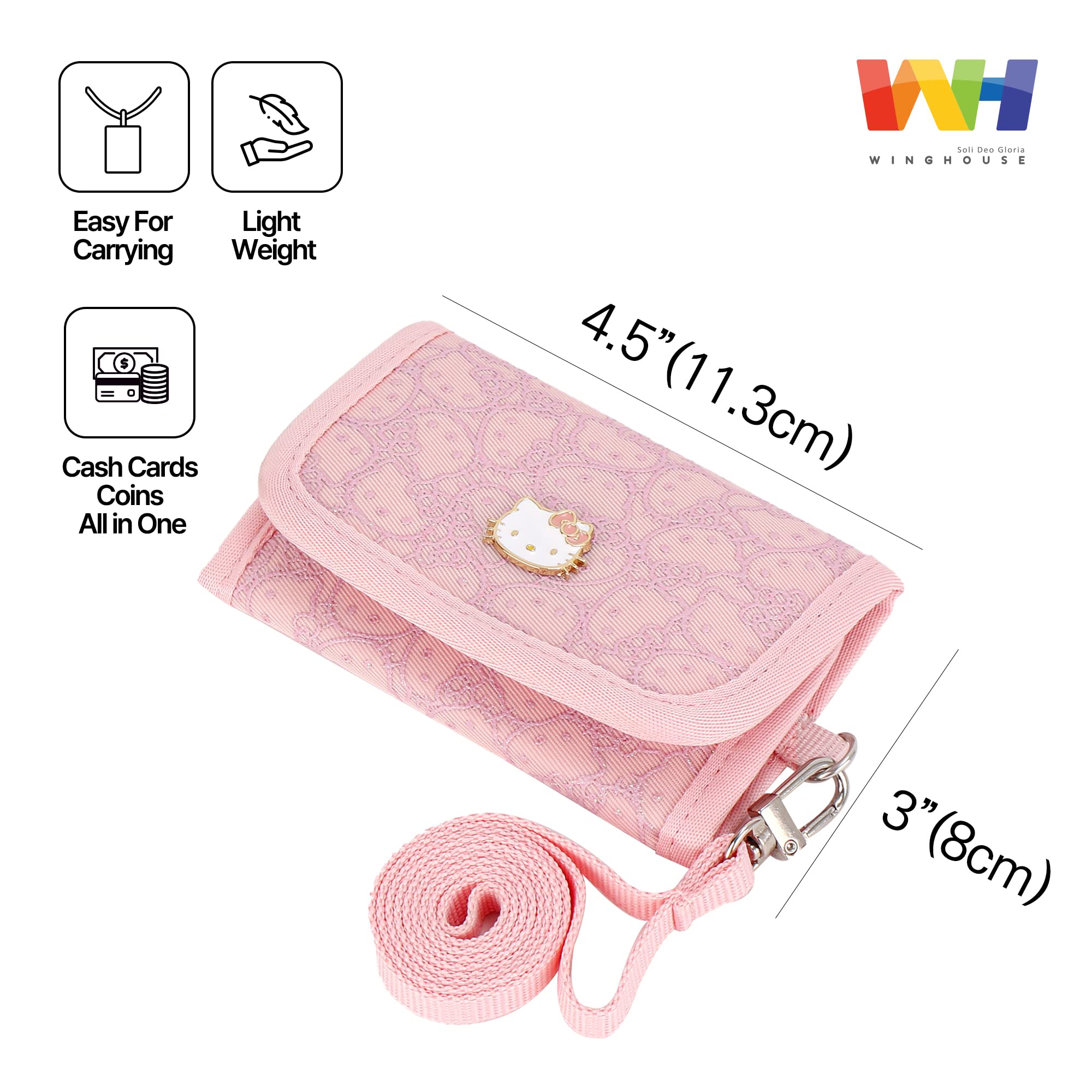 WINGHOUSE® Hello Cat Kitty Gifts Wallet Kawaii Trifold Kids Girl's Gift Travel Accessories with Coin Pocket and Detachable Lanyard