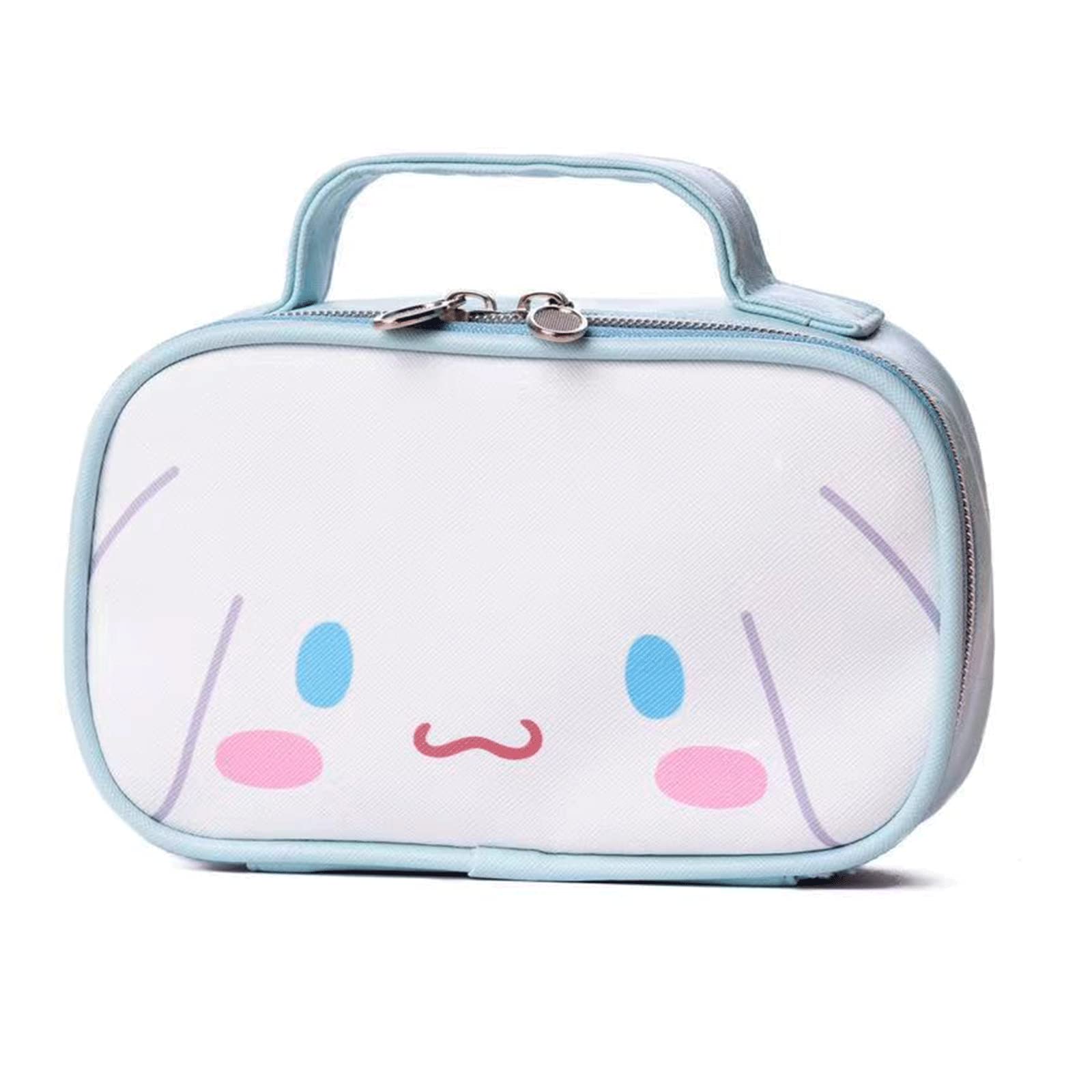 NGCJZF Kawaii Anime Makeup Bag, Cute Cartoon Cosmetics Bag, Mini Travel Toiletry Bag, Waterproof Reusable Faux Leather Makeup Accessories for Women (Blue)