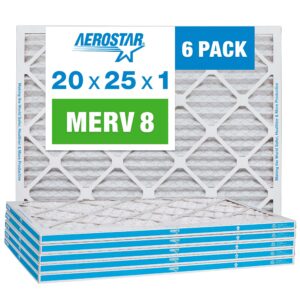 aerostar 20x25x1 merv 8 pleated air filter, ac furnace air filter, actual size: 19 3/4"x 24 3/4" x 3/4", (pack of 6)