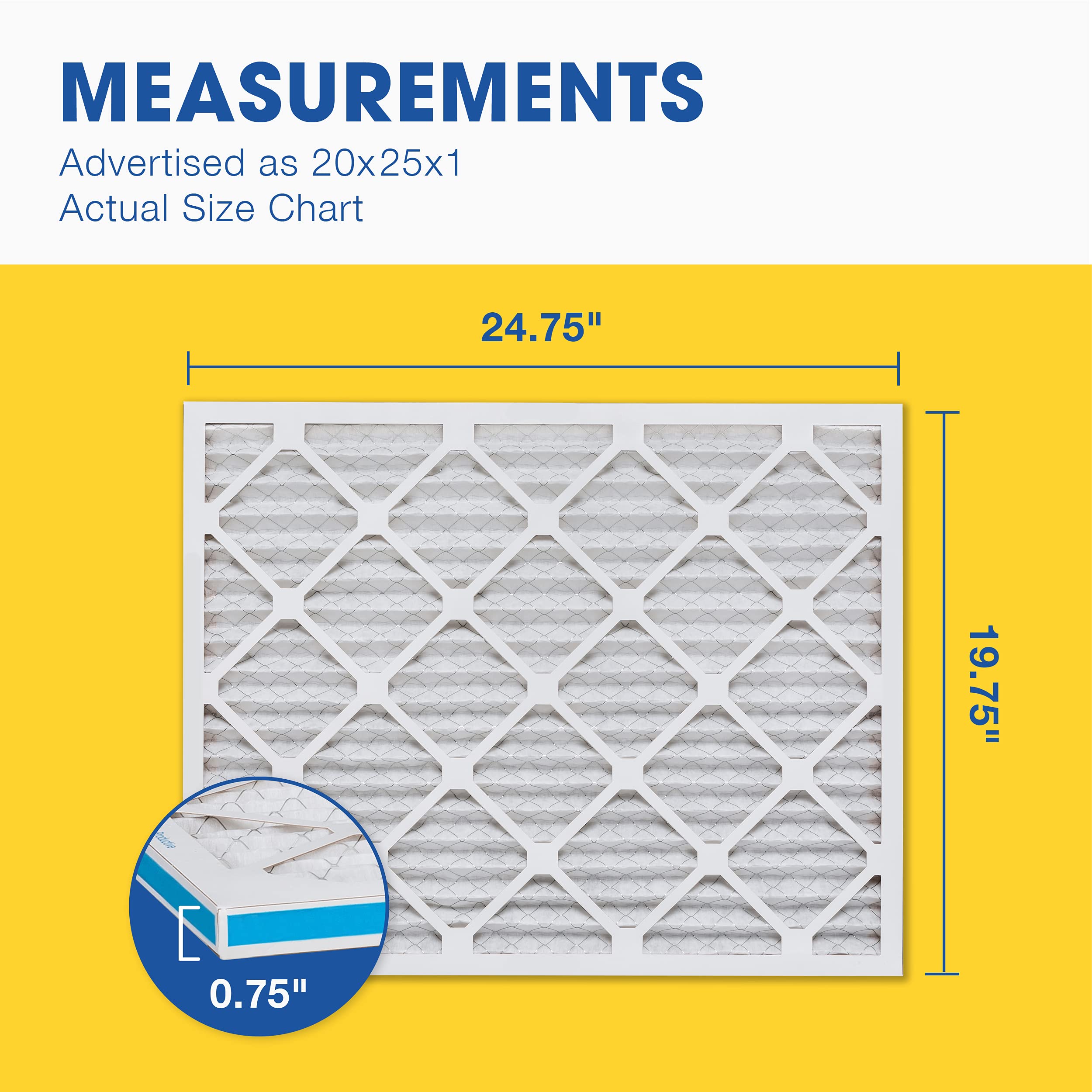 Aerostar 20x25x1 MERV 8 Pleated Air Filter, AC Furnace Air Filter, Actual Size: 19 3/4"x 24 3/4" x 3/4", (Pack of 6)