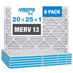 aerostar 20x25x1 merv 13 pleated air filter, ac furnace air filter, 6 pack (actual size: 19 3/4"x 24 3/4" x 3/4")