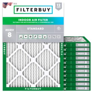 filterbuy 20x25x1 air filter merv 8 dust defense (12-pack), pleated hvac ac furnace air filters replacement (actual size: 19.50 x 24.50 x 0.75 inches)