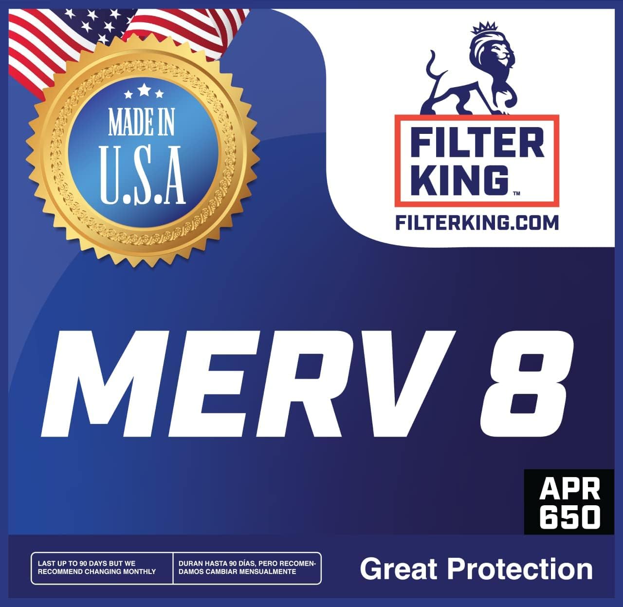 Filter King 20x25x1 Air Filter | 4-PACK | MERV 8 HVAC Pleated A/C Furnace Filters | MADE IN USA | Actual Size: 19.5 x 24.5 x .75"