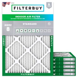 filterbuy 20x25x1 air filter merv 8 dust defense (6-pack), pleated hvac ac furnace air filters replacement (actual size: 19.50 x 24.50 x 0.75 inches)