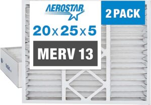 aerostar 20x25x5 air filter merv 13, furnace filters ac hvac replacement for honeywell fc100a1037, lennox x6673, carrier expxxfil0020, bryant, and payne (2 pack) (actual size: 19.88" x 24.75" x 4.38")