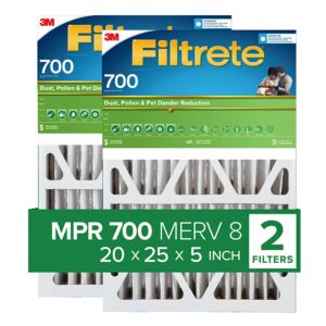 filtrete 20x25x5 air filter, mpr 700, merv 8, clean living dust, pollen and pet dander reduction pleated 5-inch air filters, 2 filters, white