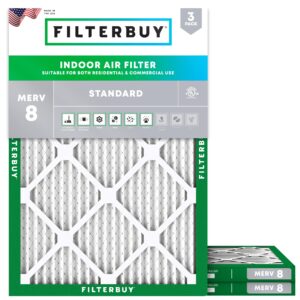 filterbuy 20x25x1 air filter merv 8 dust defense (3-pack), pleated hvac ac furnace air filters replacement (actual size: 19.50 x 24.50 x 0.75 inches)