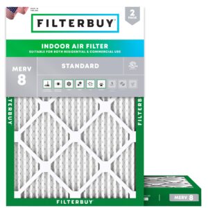 filterbuy 20x25x2 air filter merv 8 dust defense (2-pack), pleated hvac ac furnace air filters replacement (actual size: 19.50 x 24.50 x 1.75 inches)