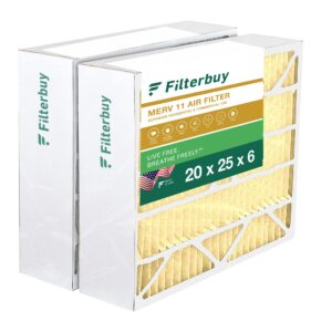 filterbuy 20x25x6 air filter merv 11 allergen defense (2-pack), pleated hvac ac furnace air filters replacement for aprilaire space-gard 201/2200 / 2250 (actual size: 19.75 x 24.25 x 6.00 inches)