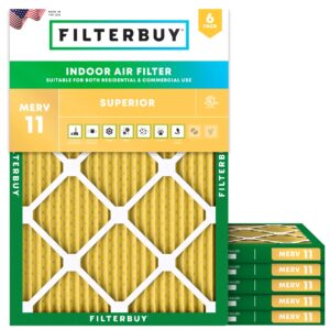 filterbuy 20x25x1 air filter merv 11 allergen defense (6-pack), pleated hvac ac furnace air filters replacement (actual size: 19.50 x 24.50 x 0.75 inches)