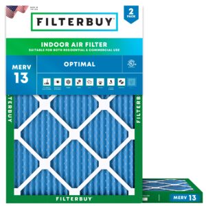 filterbuy 20x25x1 air filter merv 13 optimal defense (2-pack), pleated hvac ac furnace air filters replacement (actual size: 19.50 x 24.50 x 0.75 inches)