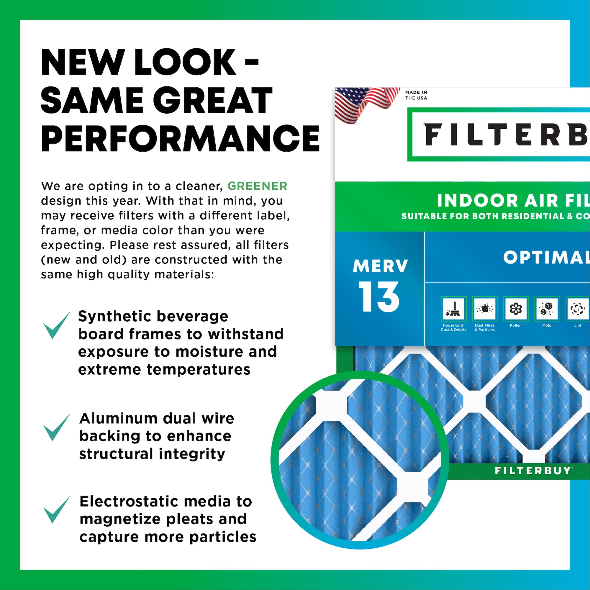 Filterbuy 20x25x2 Air Filter MERV 13 Optimal Defense (1-Pack), Pleated HVAC AC Furnace Air Filters Replacement (Actual Size: 19.50 x 24.50 x 1.75 Inches)