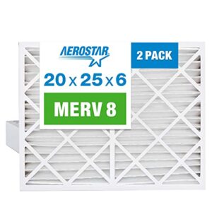 aerostar 20x25x6 merv 8 replacement pleated air filter for aprilaire space-gard 2200, 2 pack (actual size: 19 3/4" x 24 1/4"x 6")