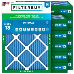 filterbuy 20x25x4 air filter merv 13 optimal defense (12-pack), pleated hvac ac furnace air filters replacement (actual size: 19.50 x 24.50 x 3.63 inches)