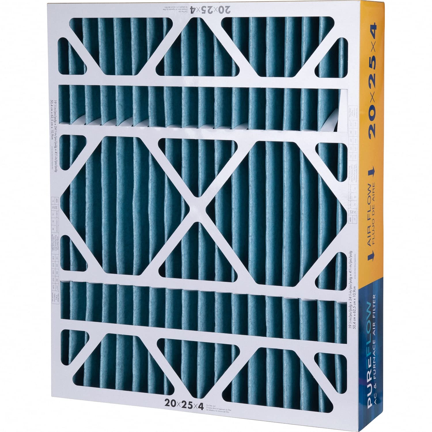 PureFlow, Home Furnace Air Filter 20x25x4, with 4 Layers of Advanced Filtration Technology, MERV-13 Pack-of-1