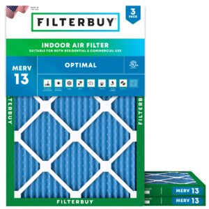 filterbuy 20x25x1 air filter merv 13 optimal defense (3-pack), pleated hvac ac furnace air filters replacement (actual size: 19.50 x 24.50 x 0.75 inches)